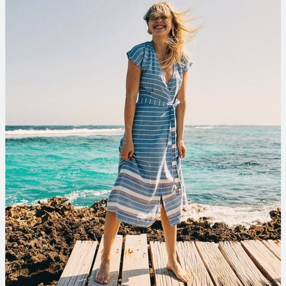 Marine Layer | Dresses | Marine Layer Maddie Striped Midi Wrap Dress ...